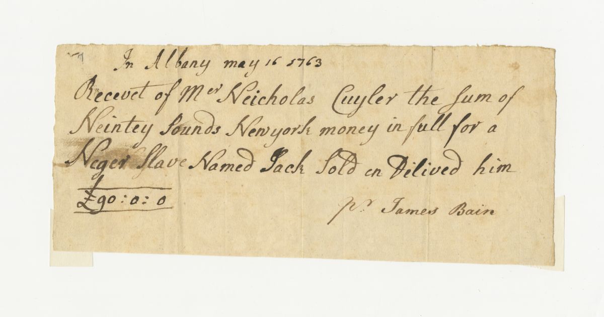 Jack - 1763 sold to Nicholas Cuyler of Albany