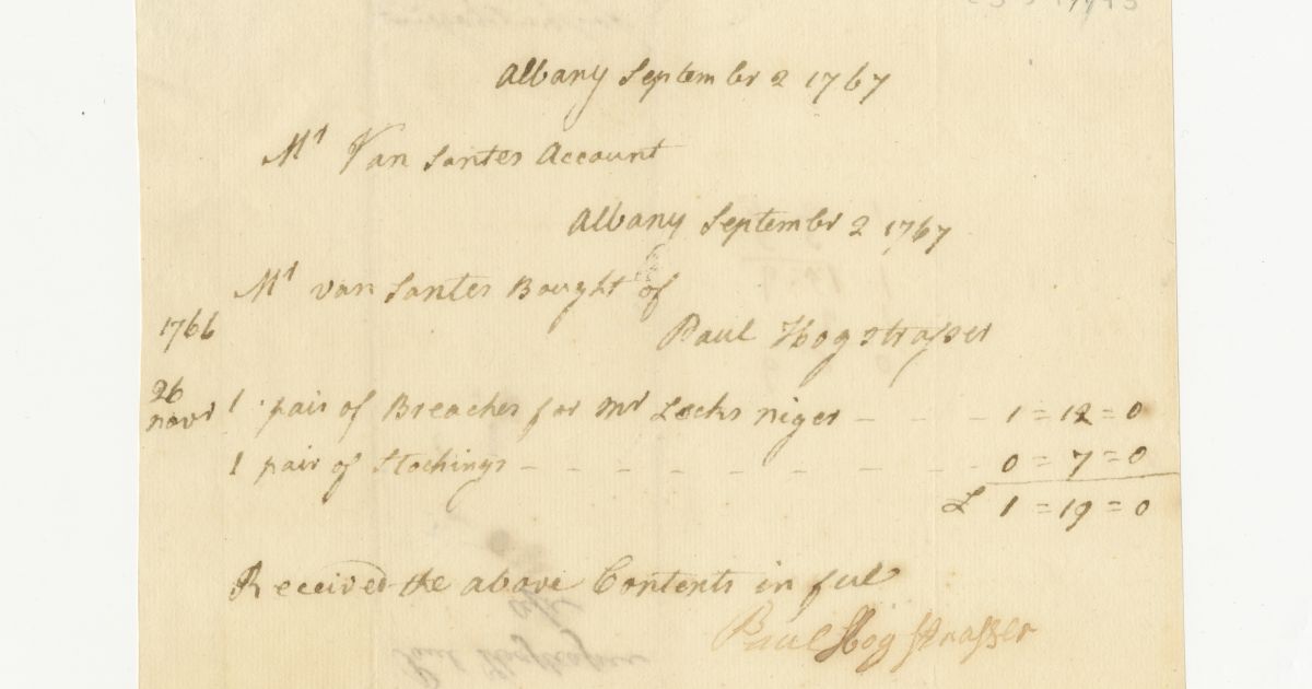 Enslaved man - 1767 invoice for new clothes