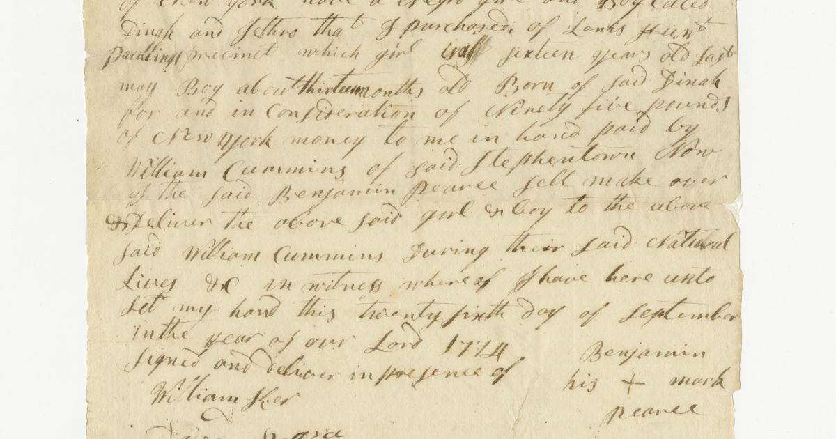 Dinah and son - 1774 sold by Benjamin Pearce