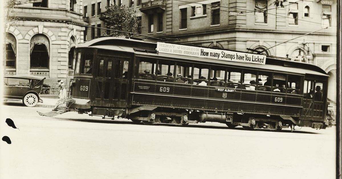 West Albany Trolley with Henry Johnson Stamp Ad, State Street