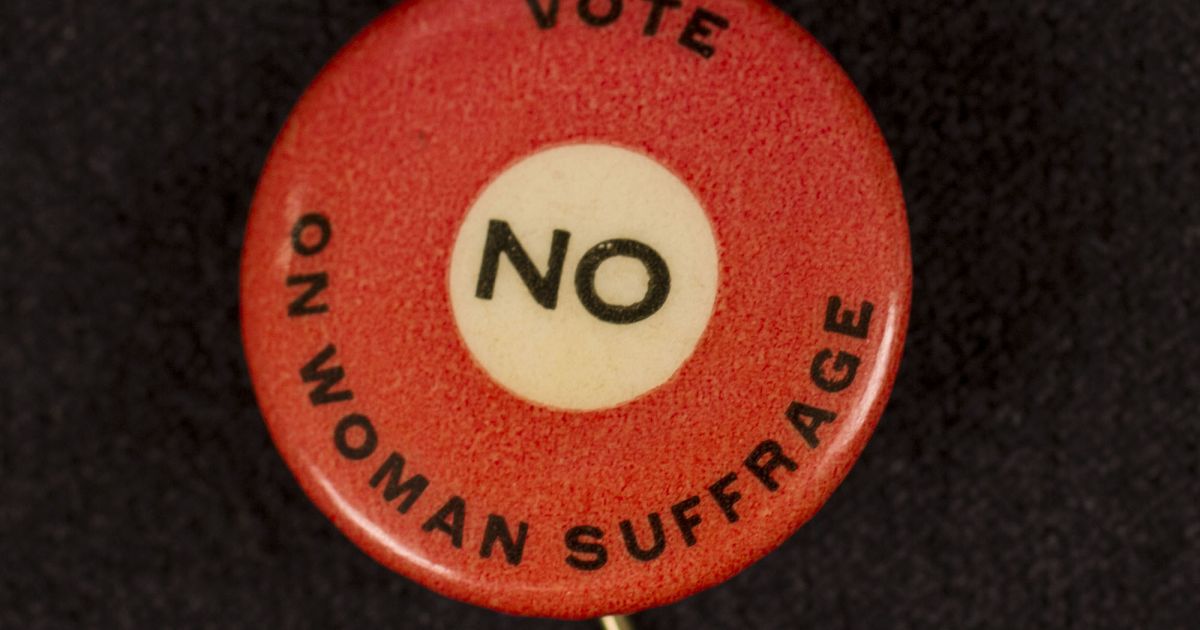 "Vote NO on Woman Suffrage" Button