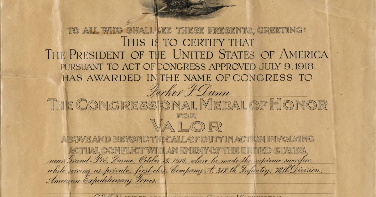 Proclamation Awarding the Medal of Honor to Parker F. Dunn by President ...