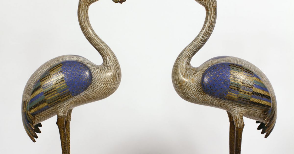 Cloisonné Crane Candle Holders