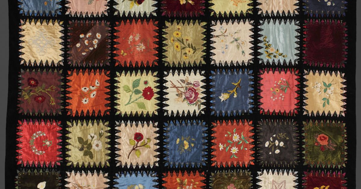 Floral Embroidered Crazy Quilt
